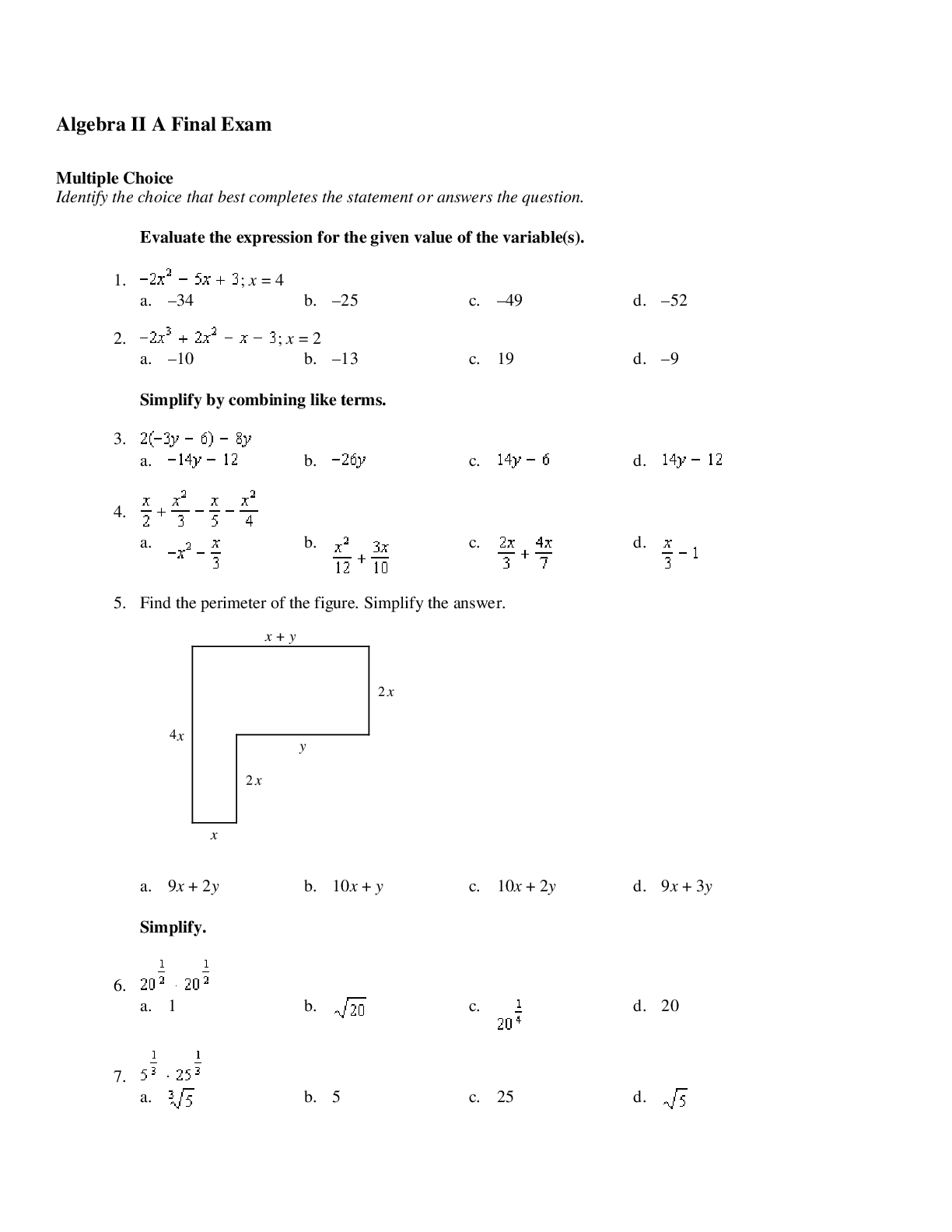 algebra 2 final exam 2019-2021-2020- 2022, with answers are at the end ...