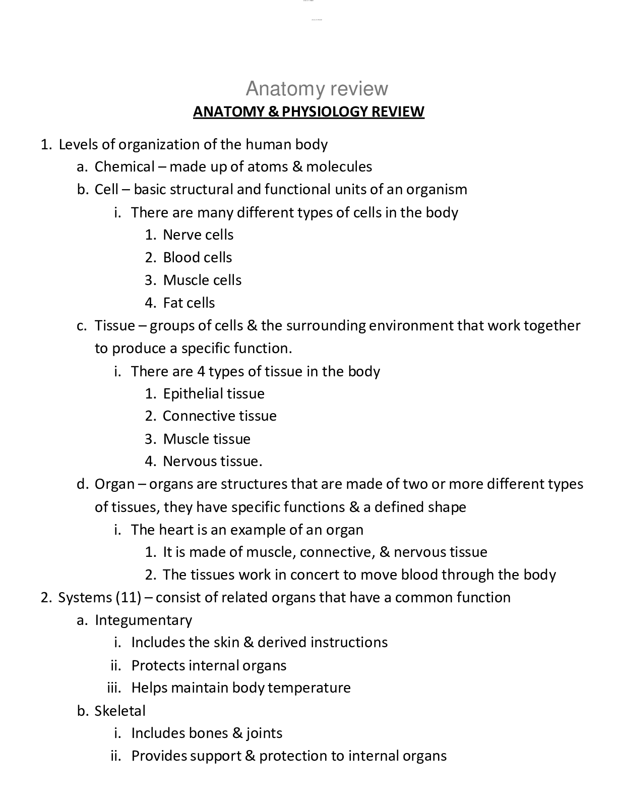 Anatomy review Partial Review of Anatomy & Physiology all required ...