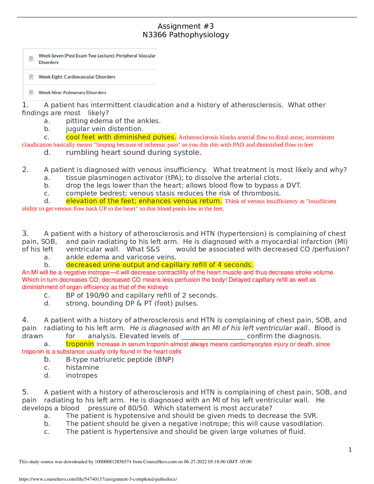 N3366 Pathophysiology Module #3 QUESTIONS WITH ANSWERS - Scholarfriends