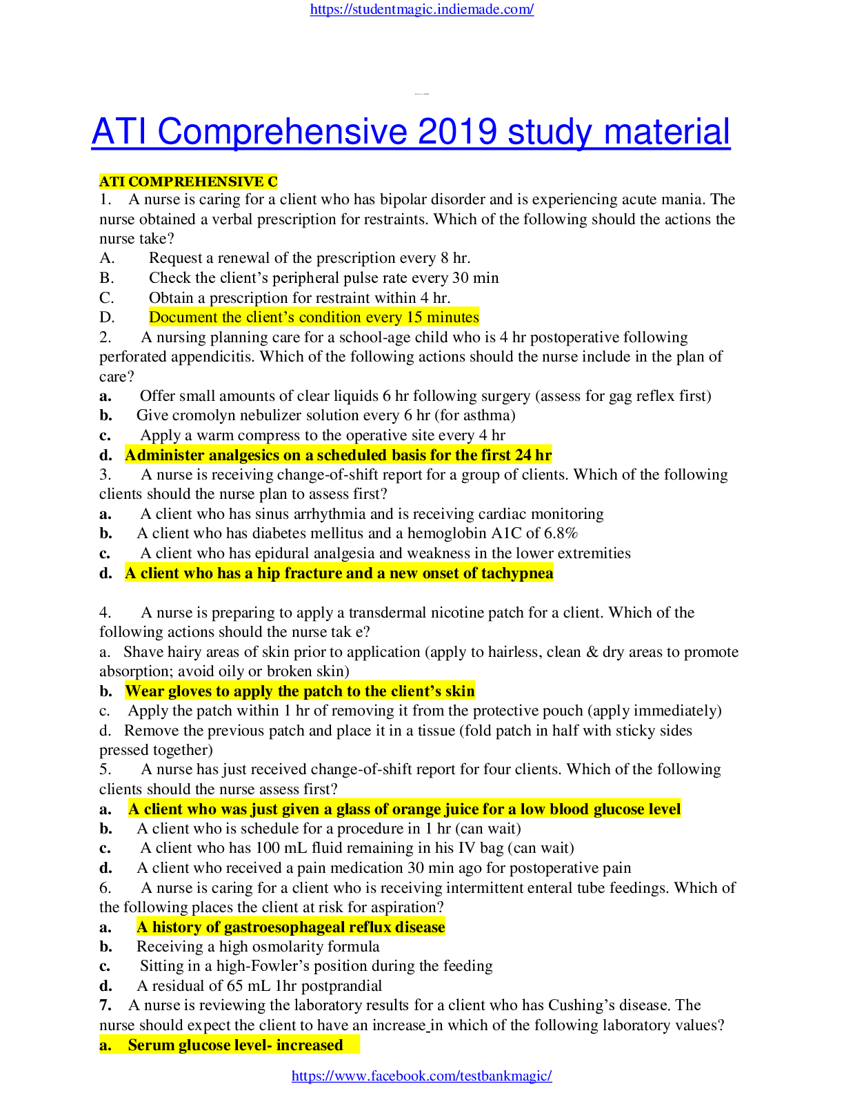 ATI Comprehensive 2019 study material – Scholarfriends - Scholarfriends