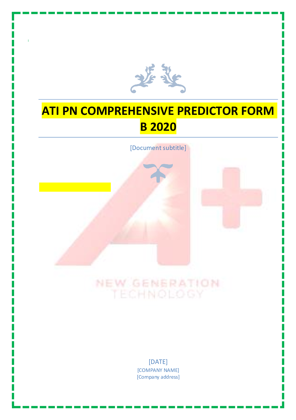 ATI PN COMPREHENSIVE PREDICTOR FORM B 2020 STUDY GUIDE - Scholarfriends
