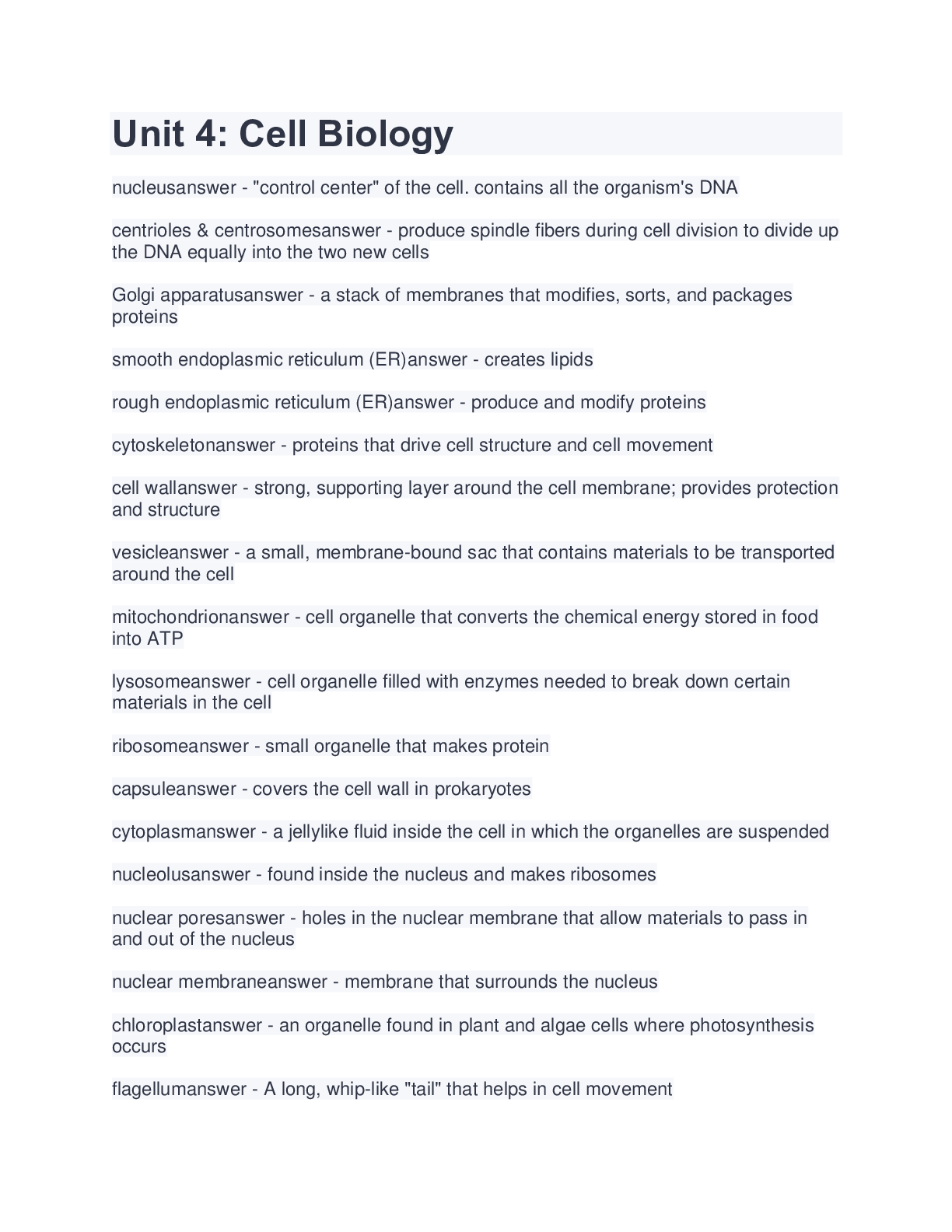 Unit 4: Cell Biology - Scholarfriends