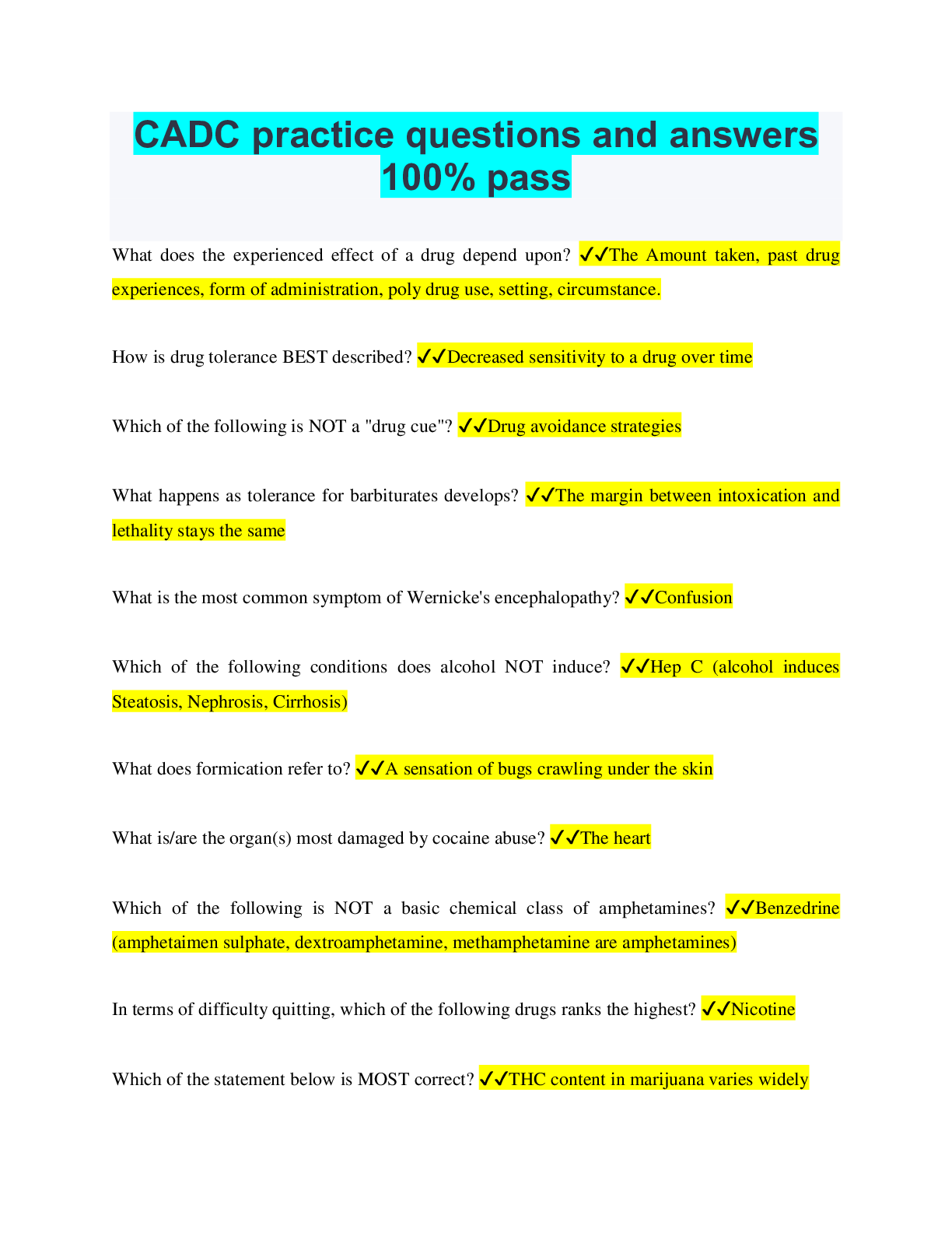 CADC Practice Exam Questions and Answers - Scholarfriends