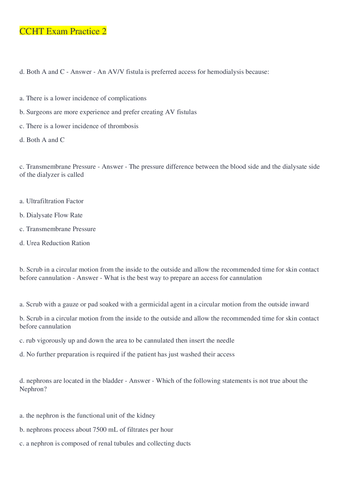 CCHT exam practice #2 questions and answers 2022/2023 - Scholarfriends