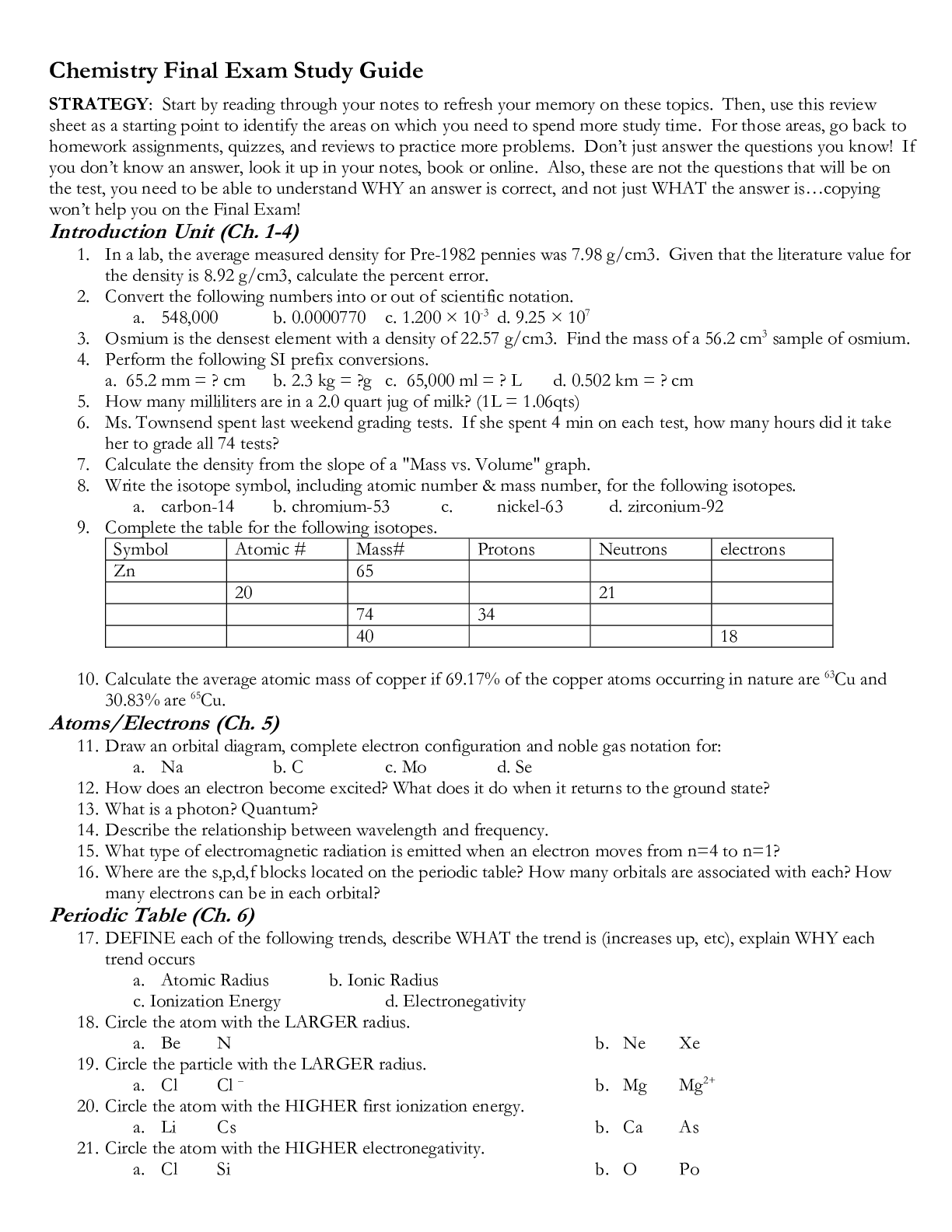 Chemistry Final Exam Study Guide, chemistry final exam study guide ...