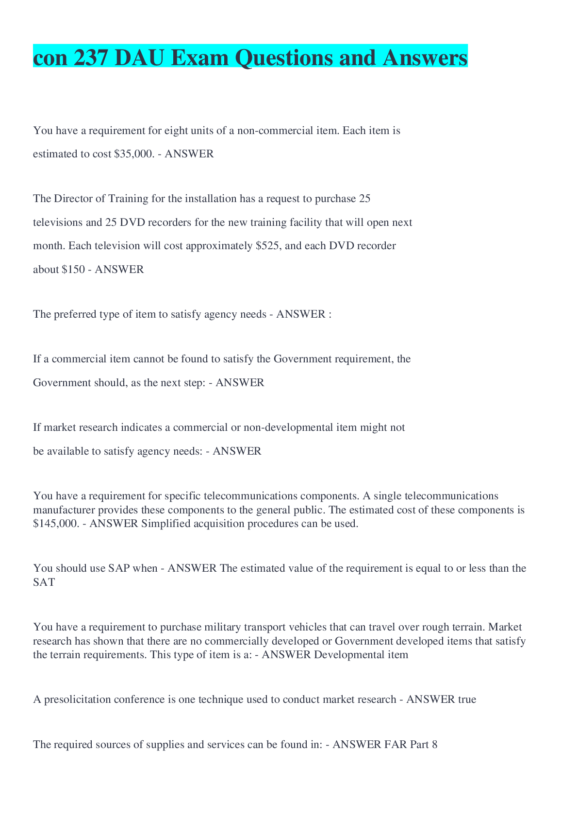 con 237 DAU Exam Questions and Answers – Scholarfriends - Scholarfriends