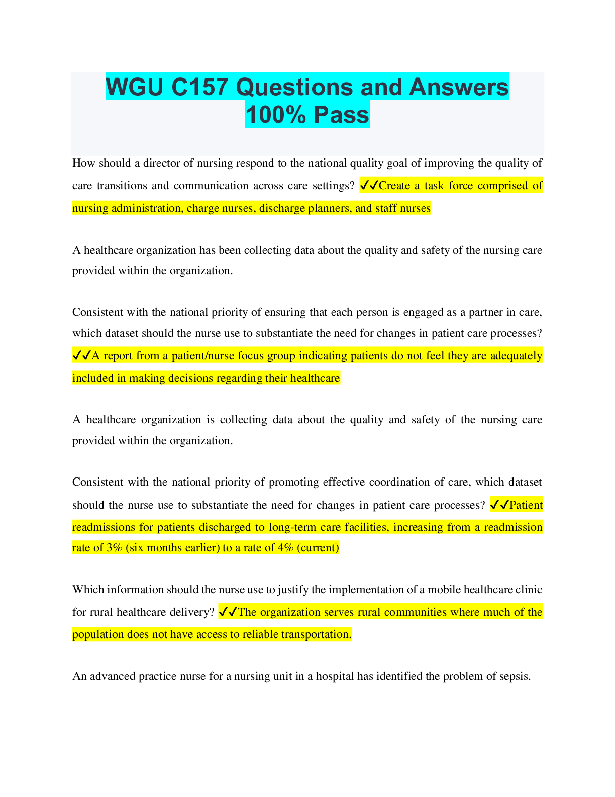 WGU C157 Questions and Answers 100% Pass – Scholarfriends - Scholarfriends