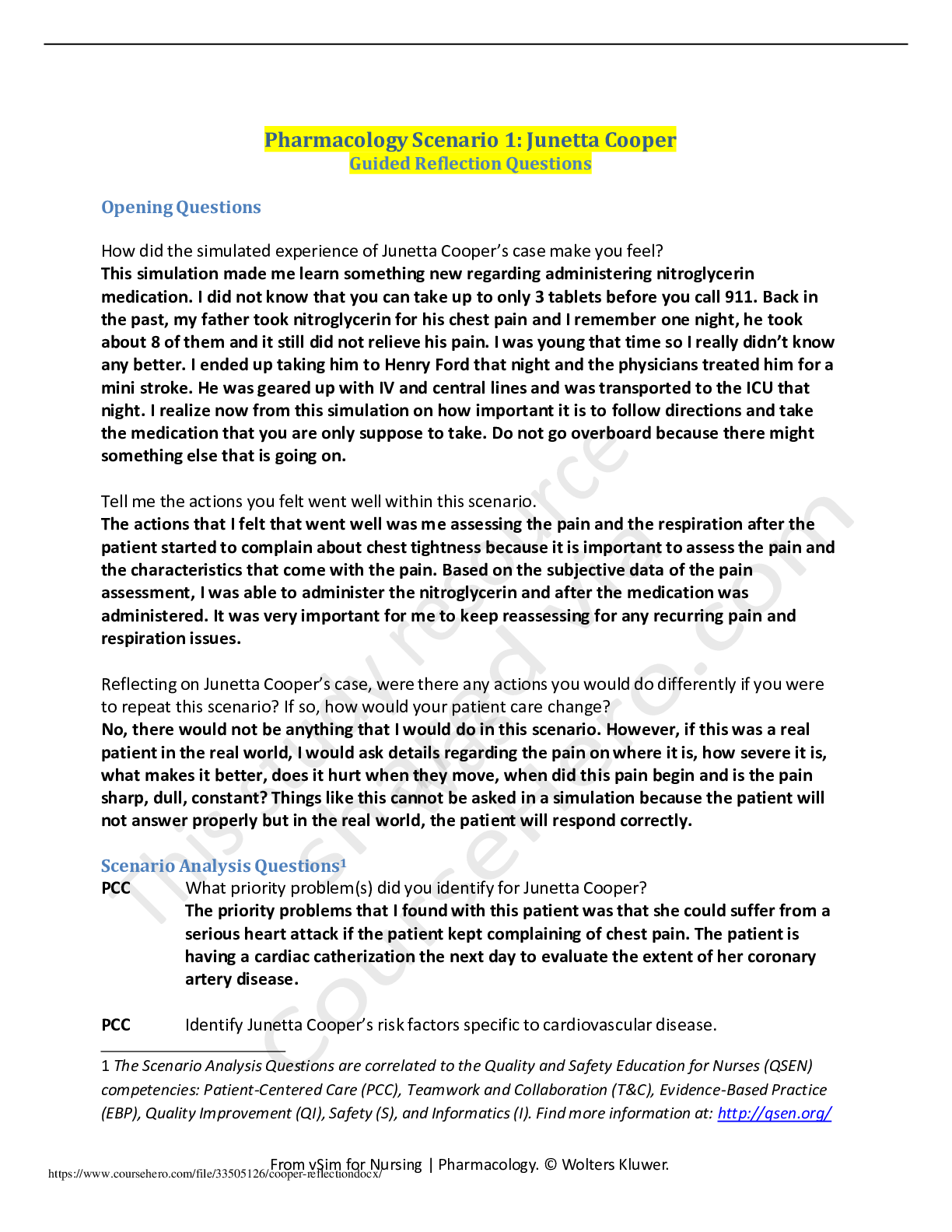 Pharmacology Scenario 1: Junetta Cooper Guided Reflection Questions ...