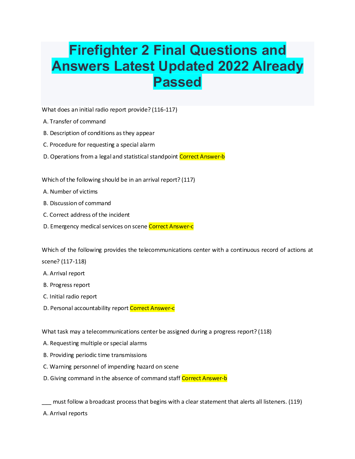 Firefighter 2 Final Questions and Answers Latest Updated 2022 Already ...