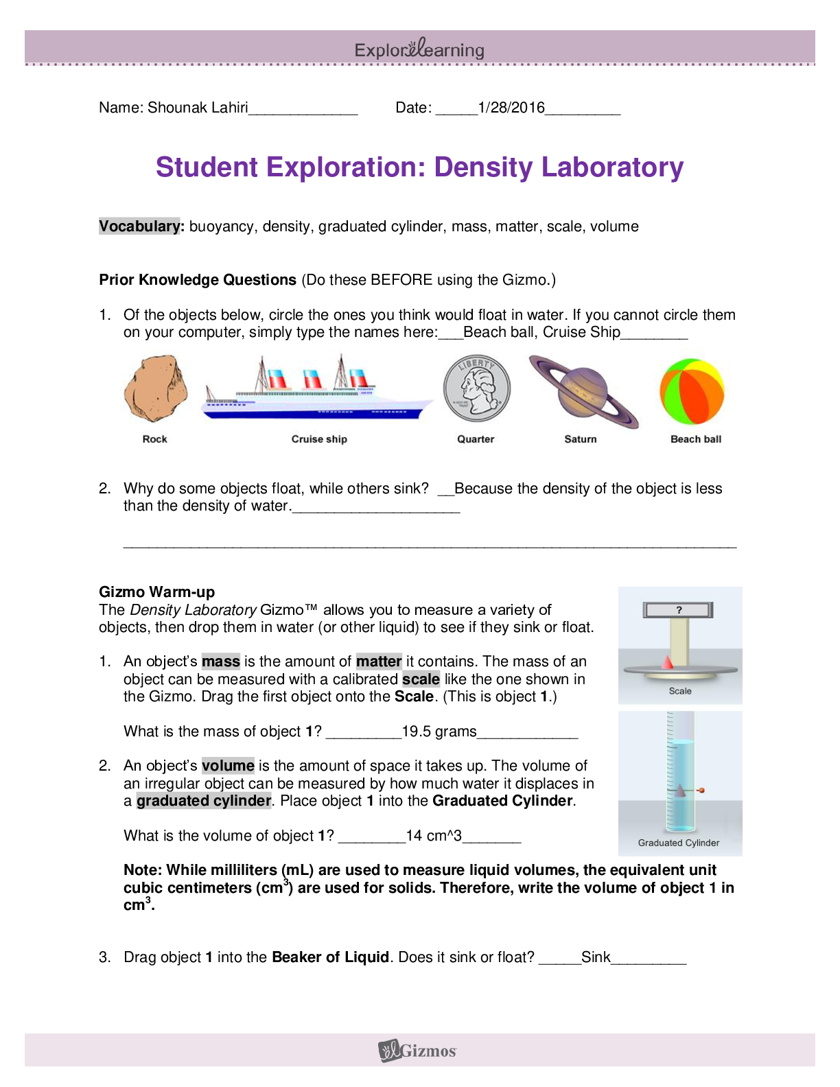 Student Exploration: Density Laboratory NCVPS Chemistry Fall 2014 ...