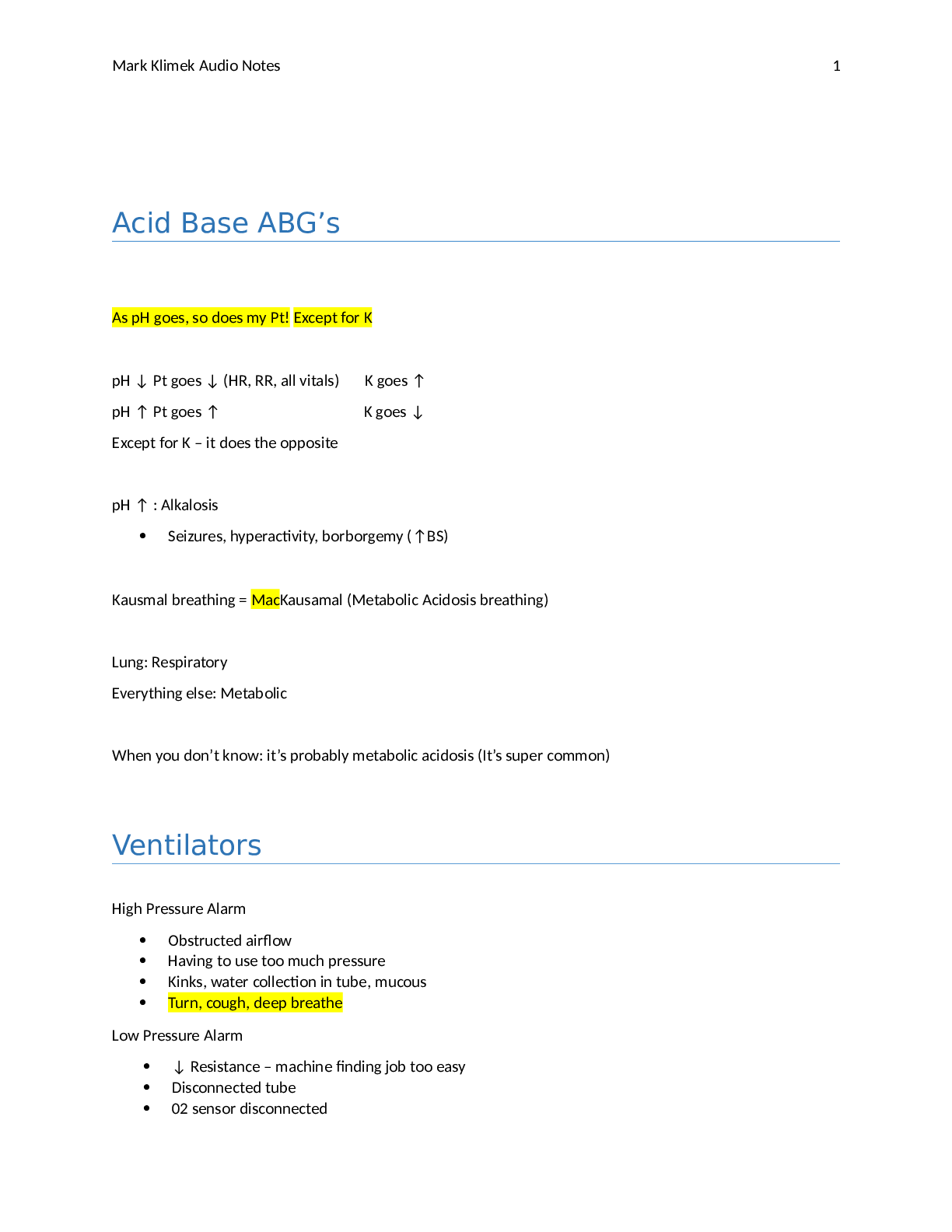Mark Klimek Audio Notes 1 Acid Base ABG’s – Scholarfriends - Scholarfriends
