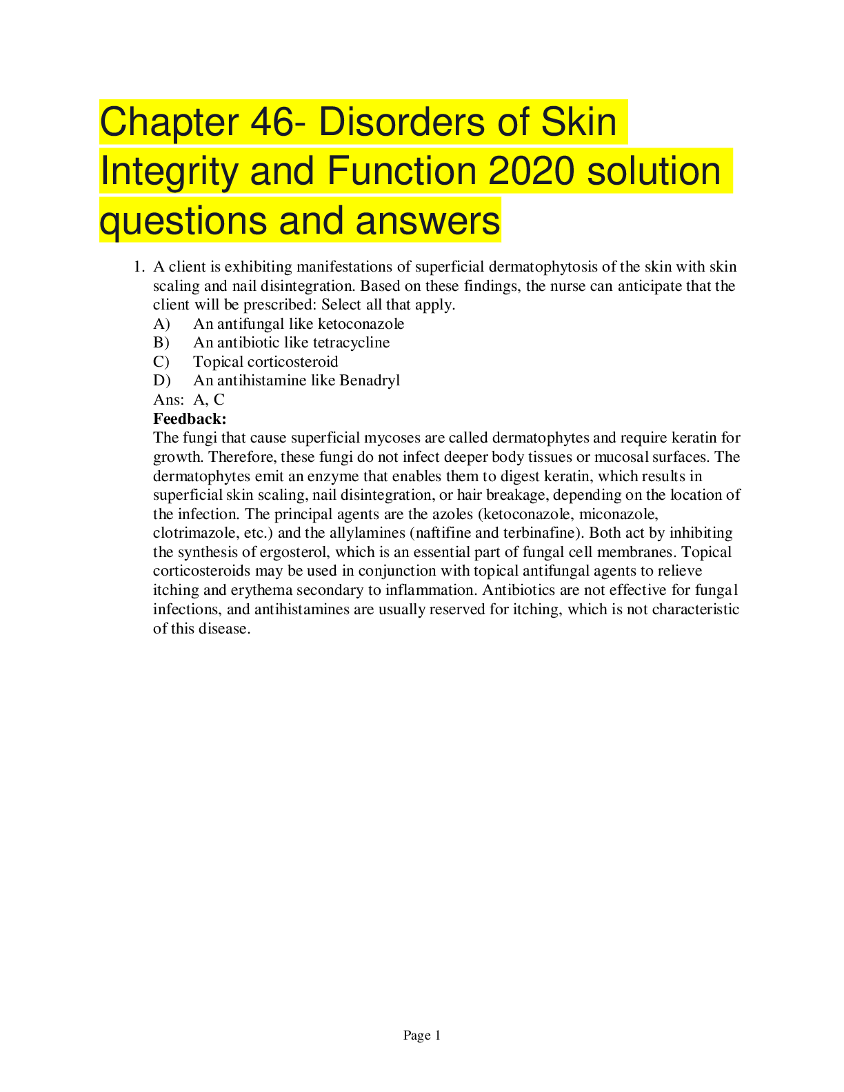 Chapter 46- Disorders of Skin Integrity and Function 2020 solution ...