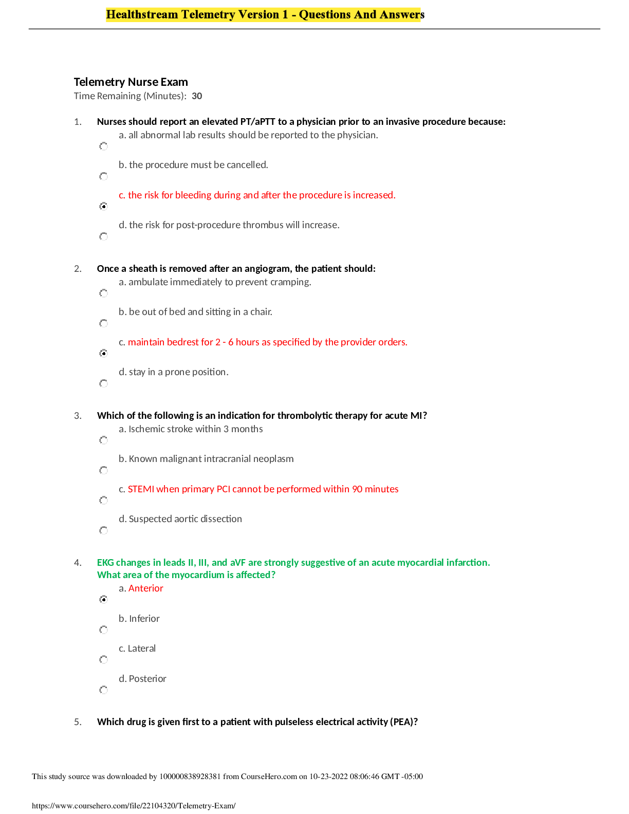 Healthstream Telemetry Version 1 - Questions And Answers ...