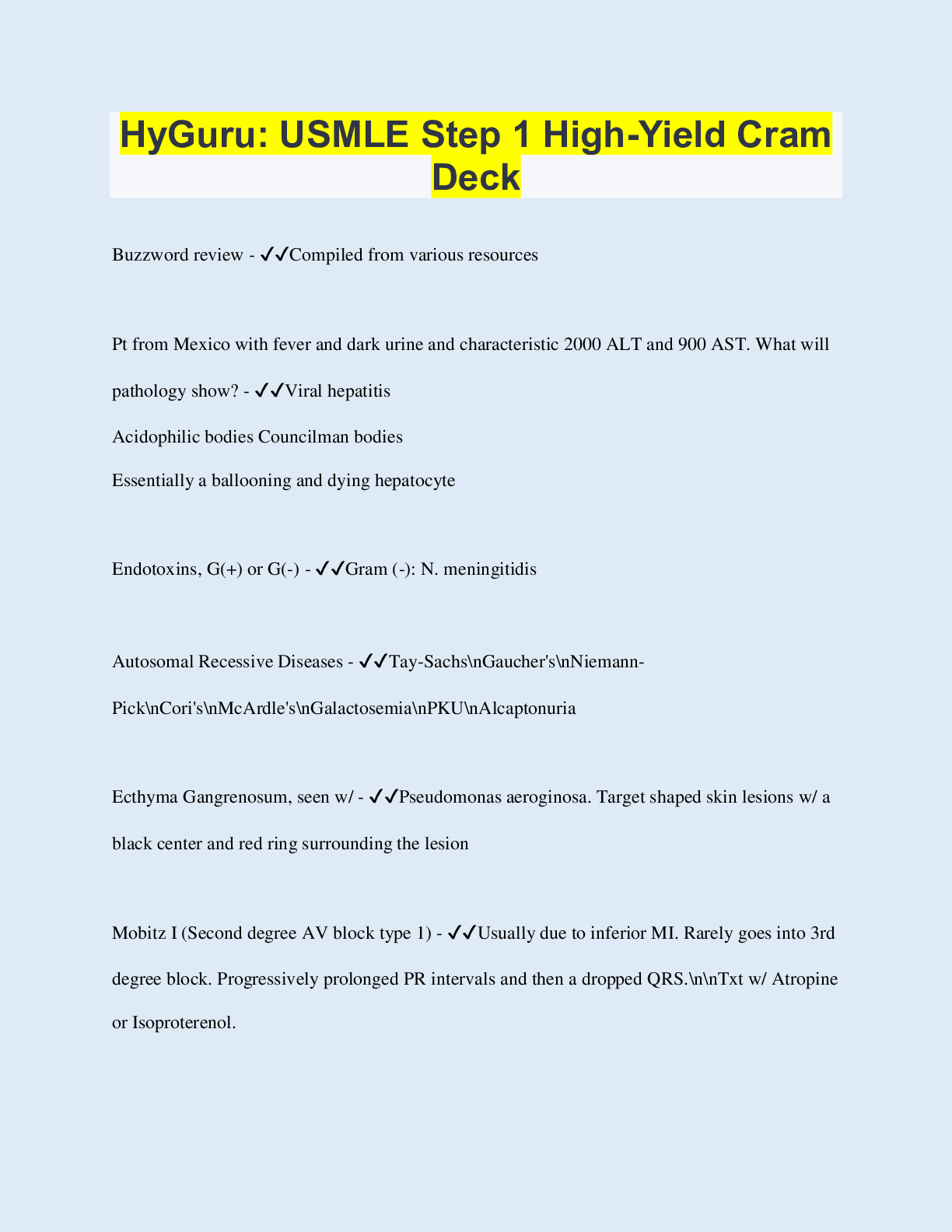 HyGuru: USMLE Step 1 High-Yield Cram Deck - Scholarfriends