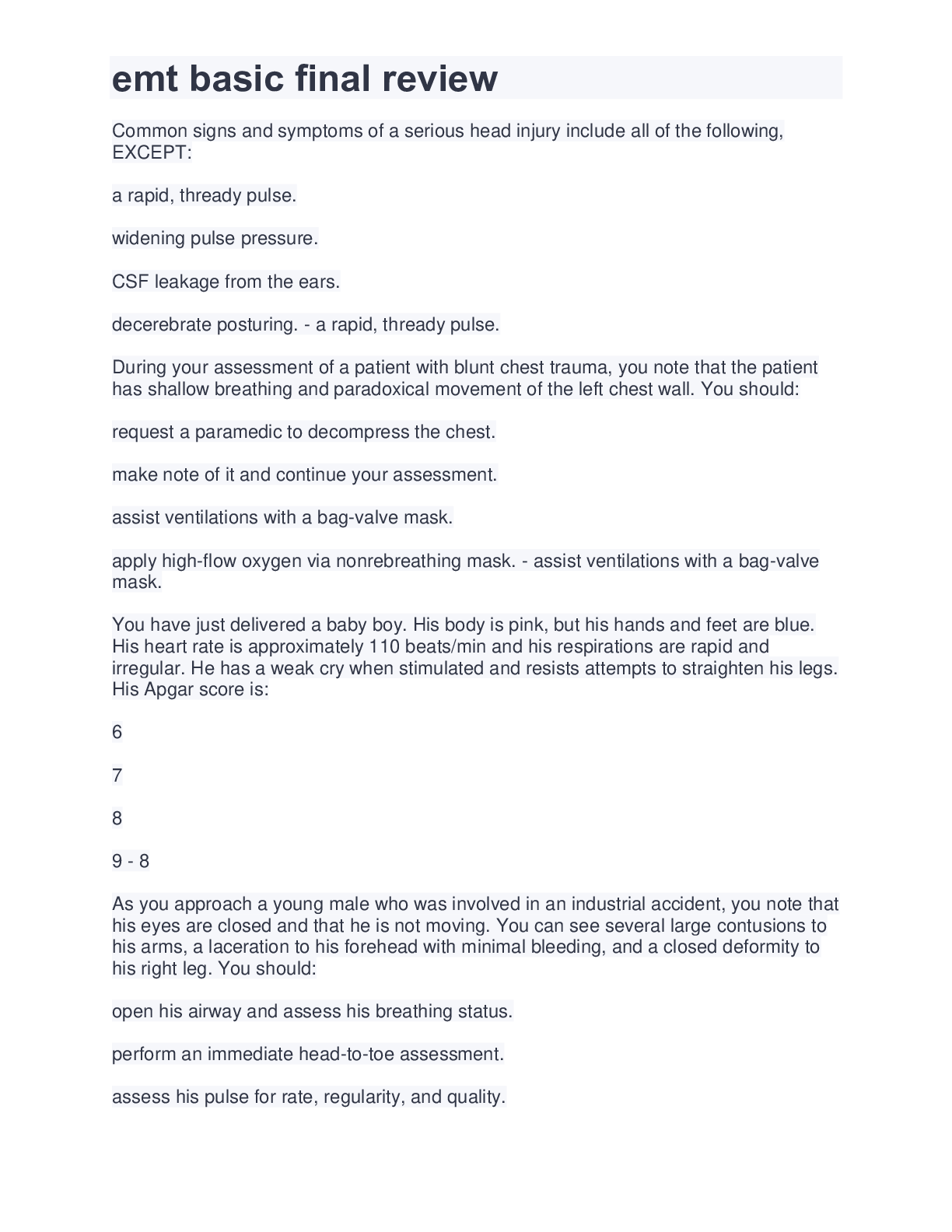 emt basic final review - Scholarfriends