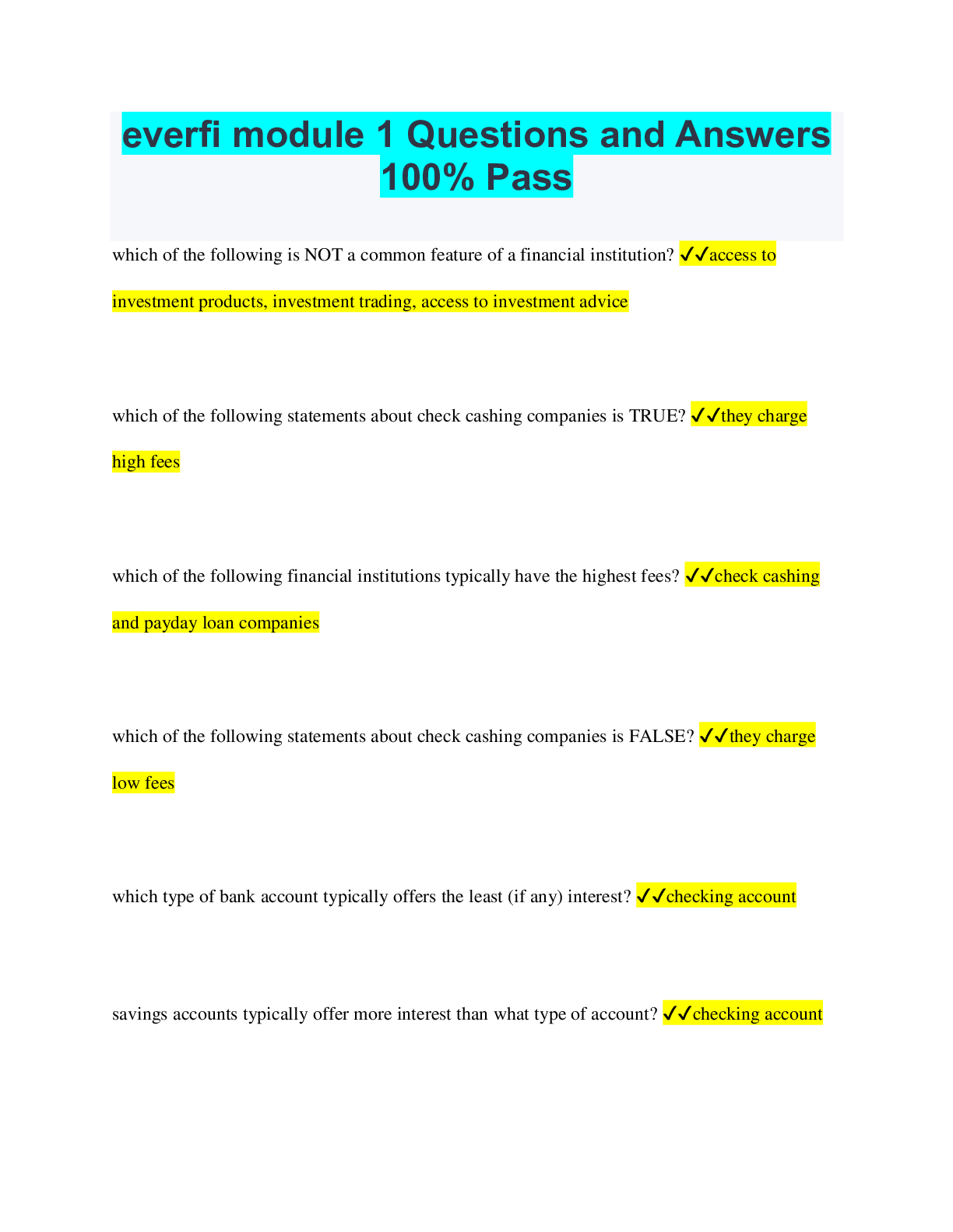 everfi module 1 Questions and Answers 100% Pass - Scholarfriends