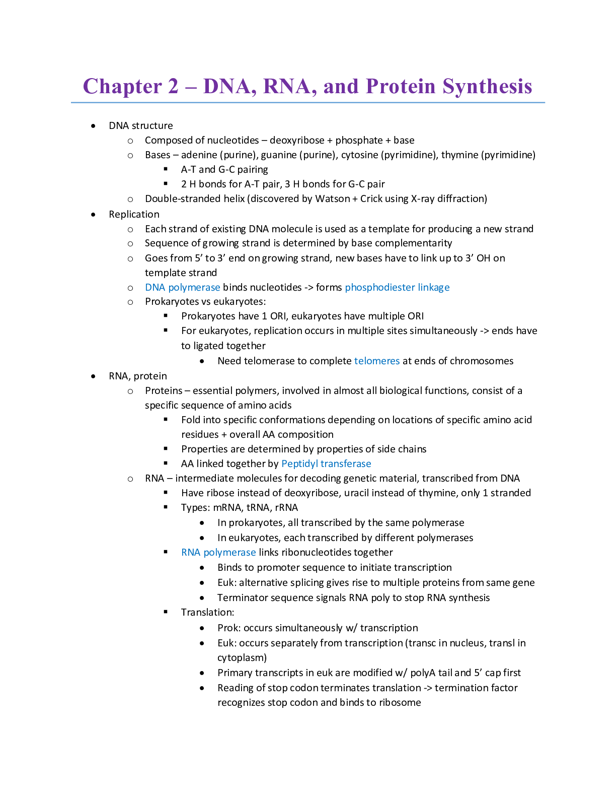 Chapter 2 – DNA, RNA, and Protein Synthesis - Scholarfriends