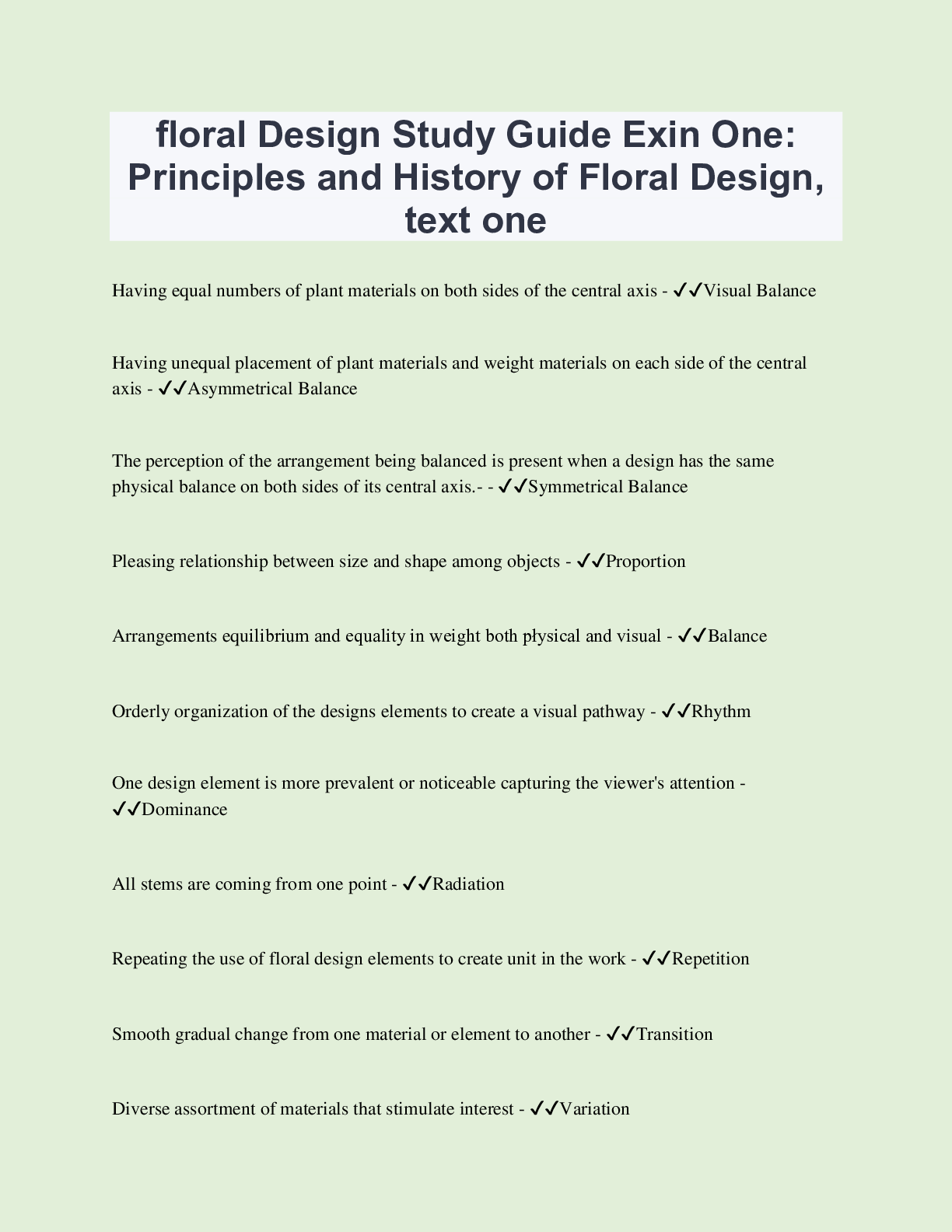 floral Design Study Guide Exin One: Principles and History of Floral ...