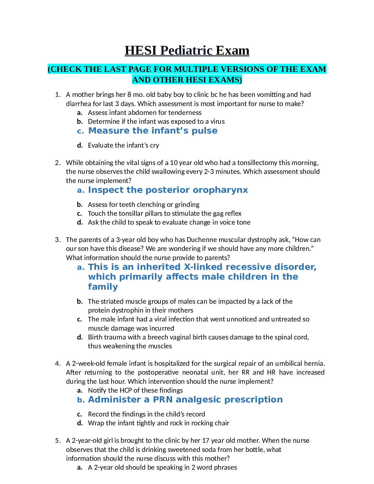 HESI Pediatric Exam – Scholarfriends - Scholarfriends