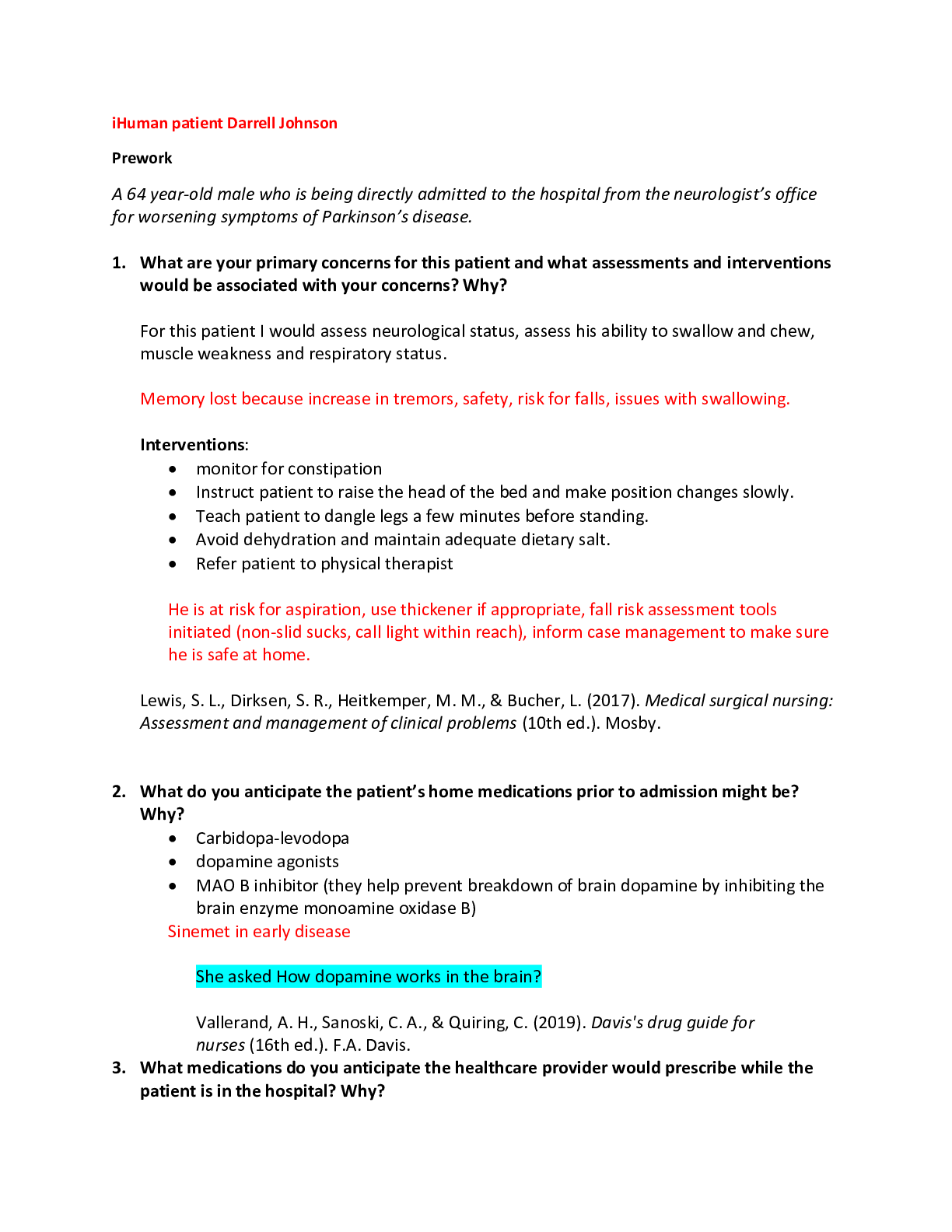 iHuman Patient Darrell Johnson, Complete Case Study. - Scholarfriends