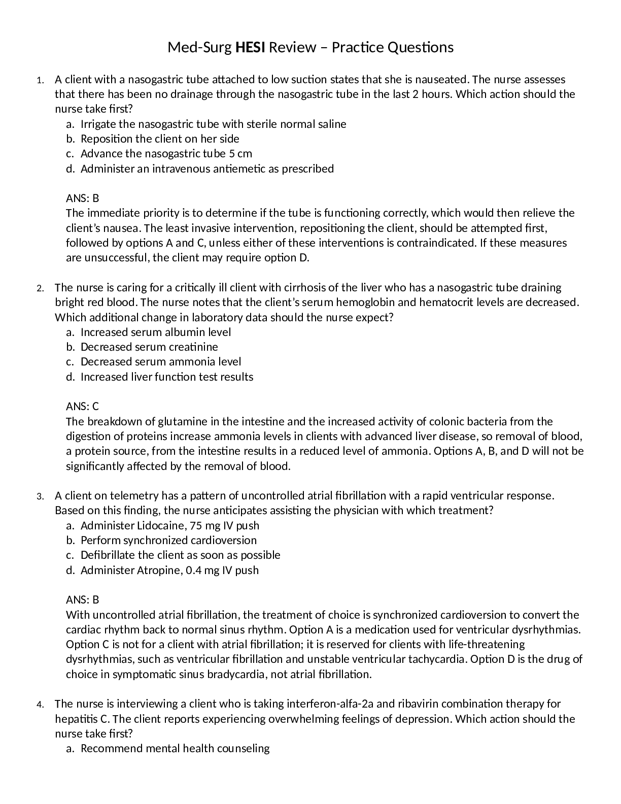 Med-Surg HESI Review - Practice Questions and Answers | 100% Verified | 2022/2023 | Score 100 ...