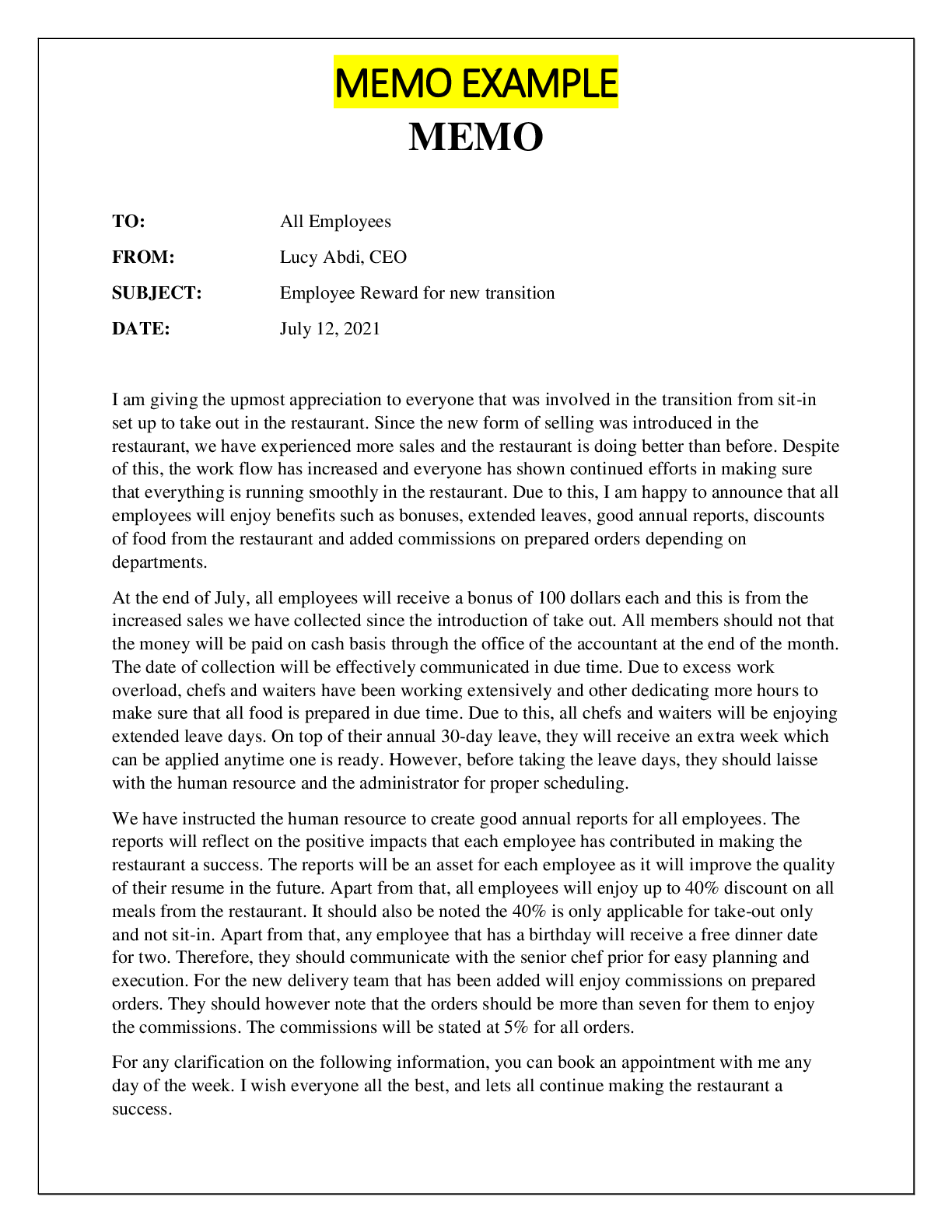 MEMO EXAMPLE - Scholarfriends