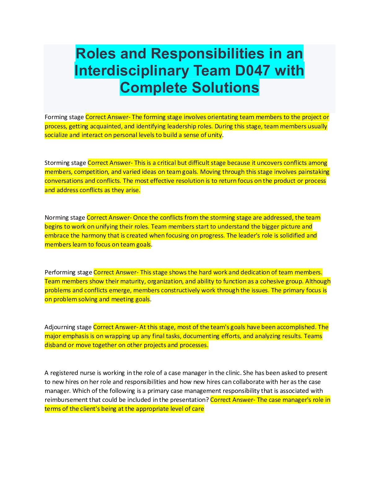 Roles and Responsibilities in an Interdisciplinary Team D047 with ...