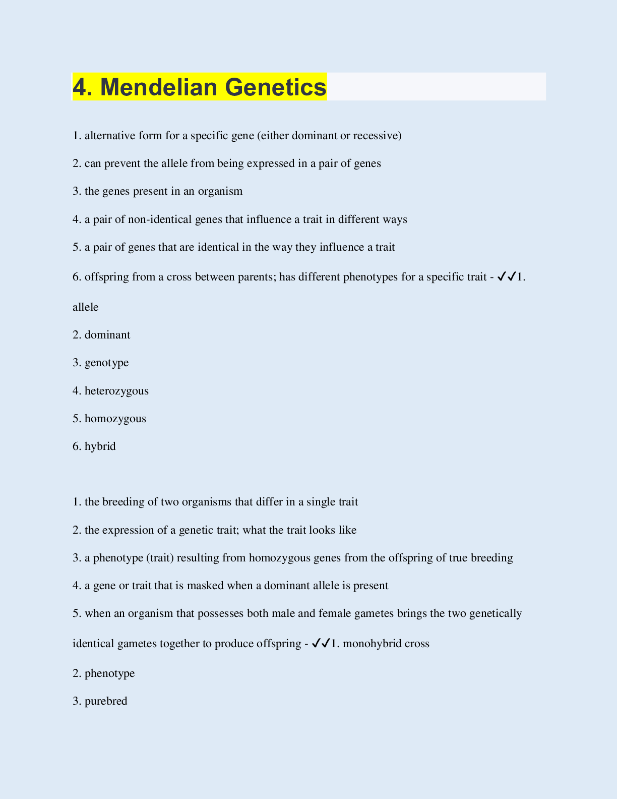 4. Mendelian Genetics | Questions with 100% Correct Answers | Updated ...