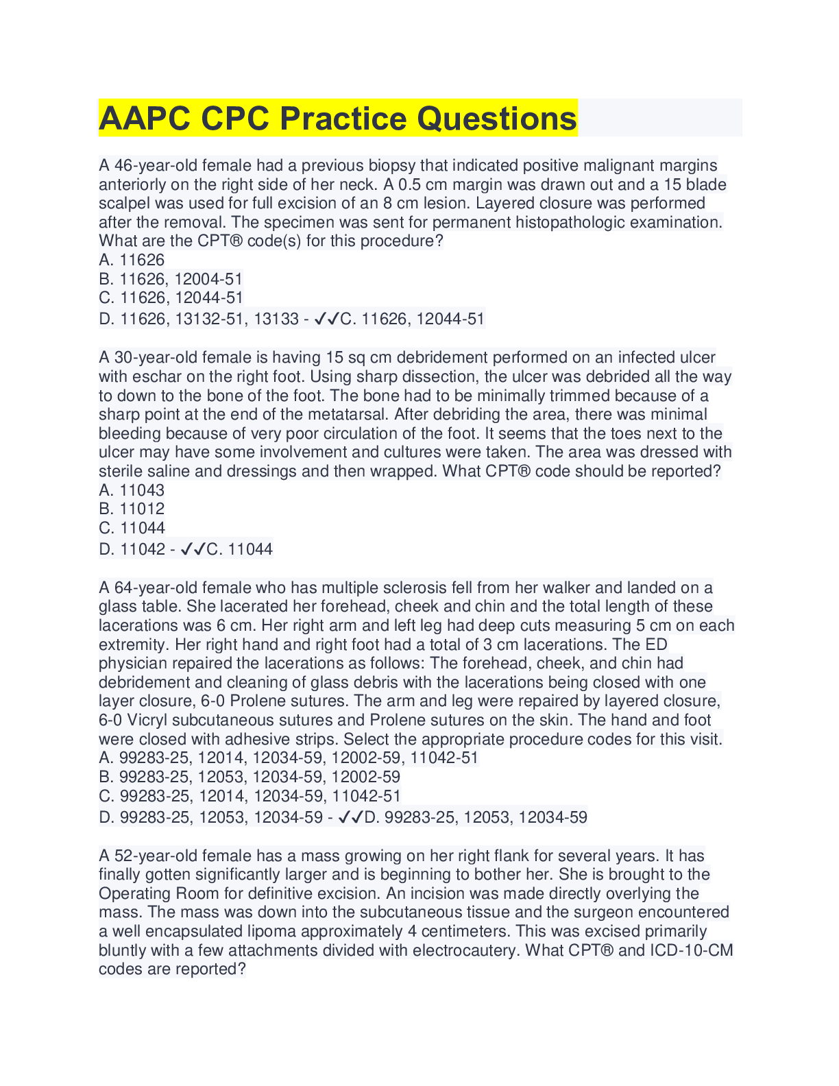 AAPC CPC Practice Questions - Scholarfriends