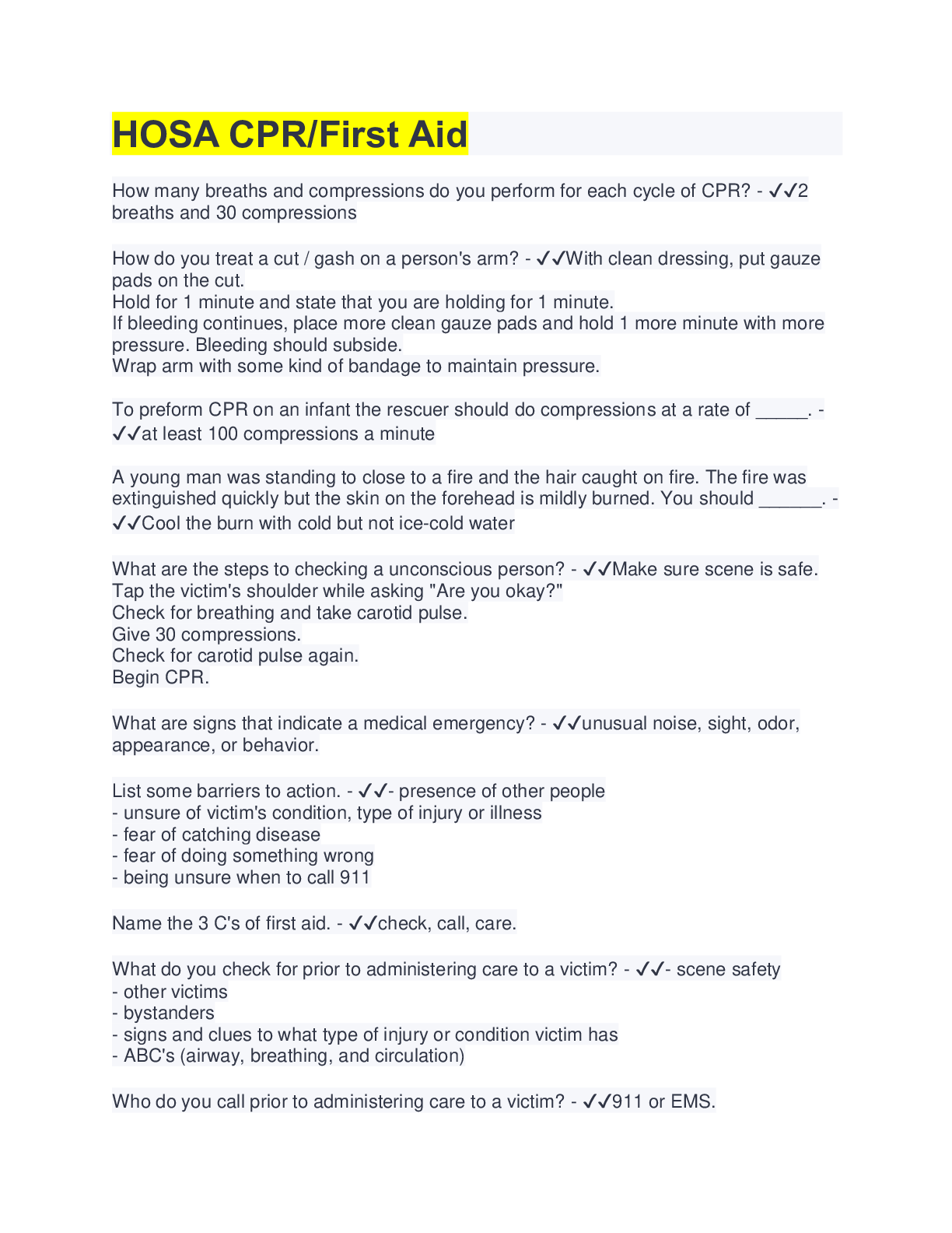 HOSA CPR/First Aid - Scholarfriends