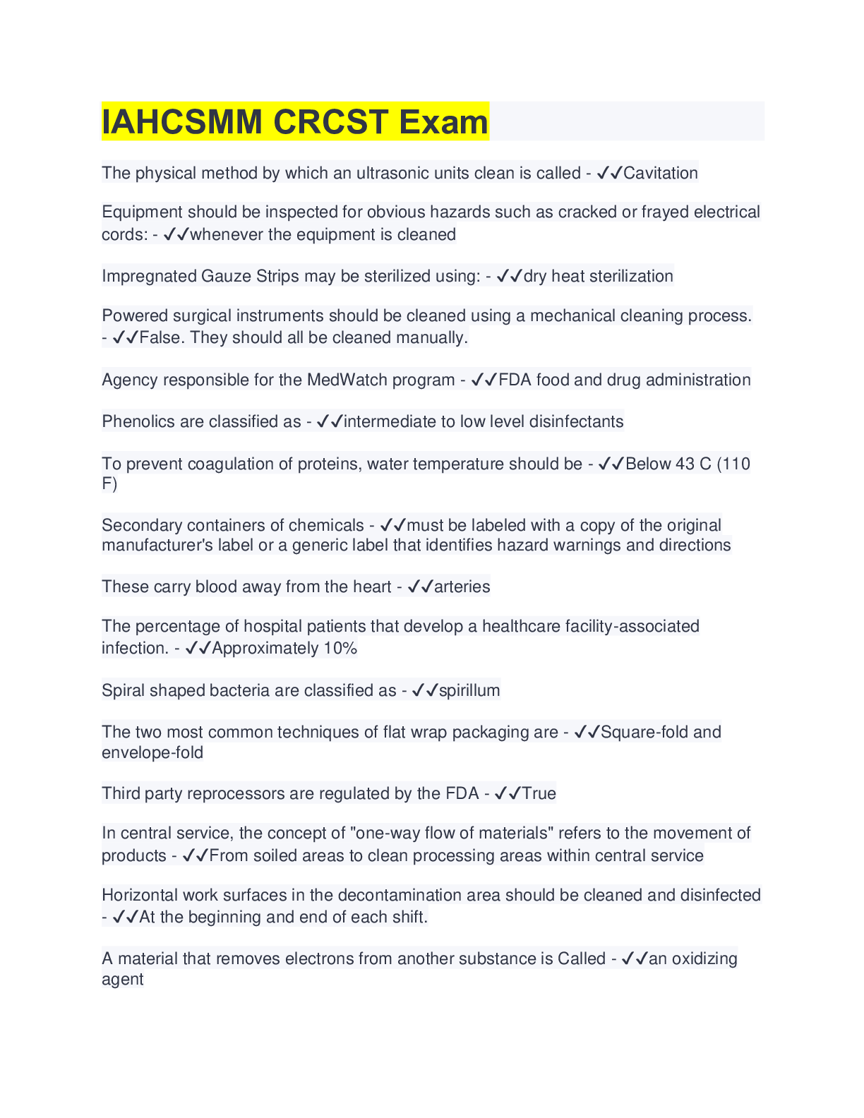 IAHCSMM CRCST Exam - Scholarfriends