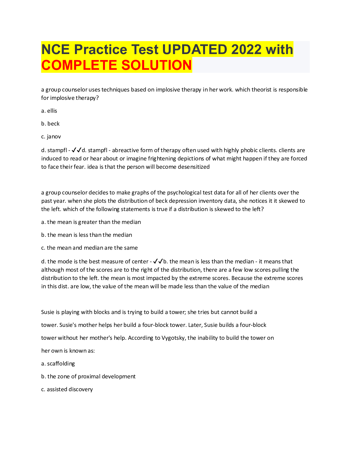 NCE Practice Test UPDATED 2022 with COMPLETE SOLUTION – Scholarfriends ...