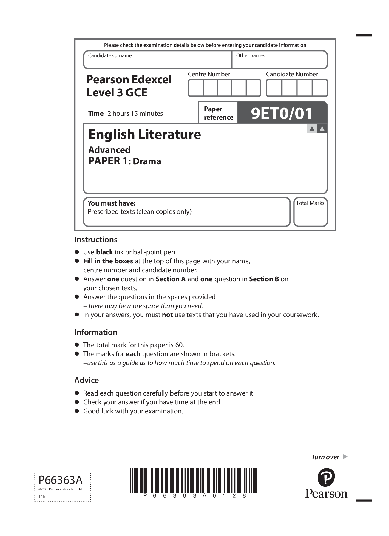 Pearson Edexcel GCE Advanced Level In English Language (9ET0) Paper 1 ...