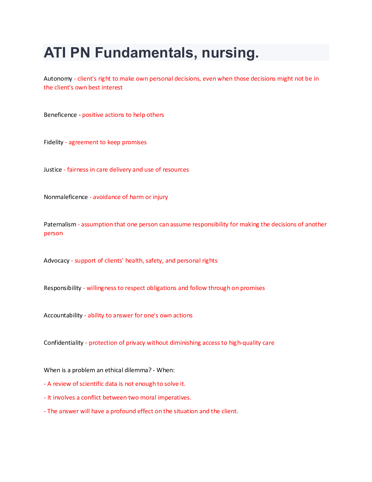 ATI PN Fundamentals, nursing. – Scholarfriends - Scholarfriends