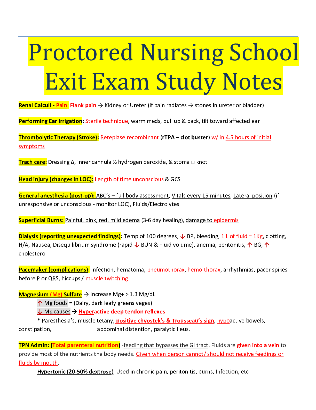 Proctored Nursing School Exit Exam Study Notes - Scholarfriends