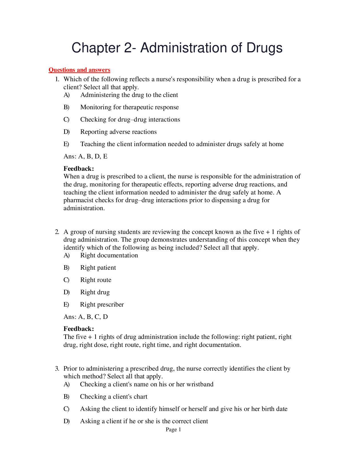 Administration of Drugs REVISION Q/A 2021 (2) - Scholarfriends