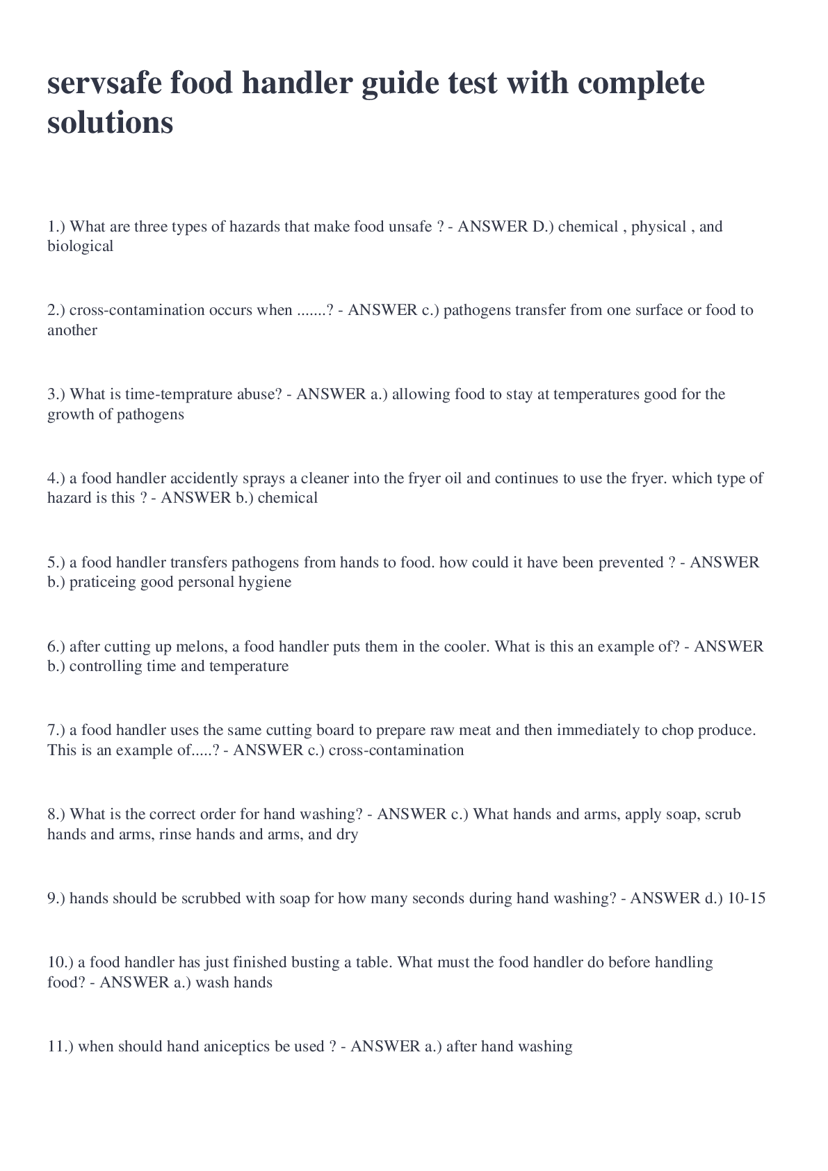 servsafe-food-Handler-Guide-Test-with-complete-solutions - Scholarfriends