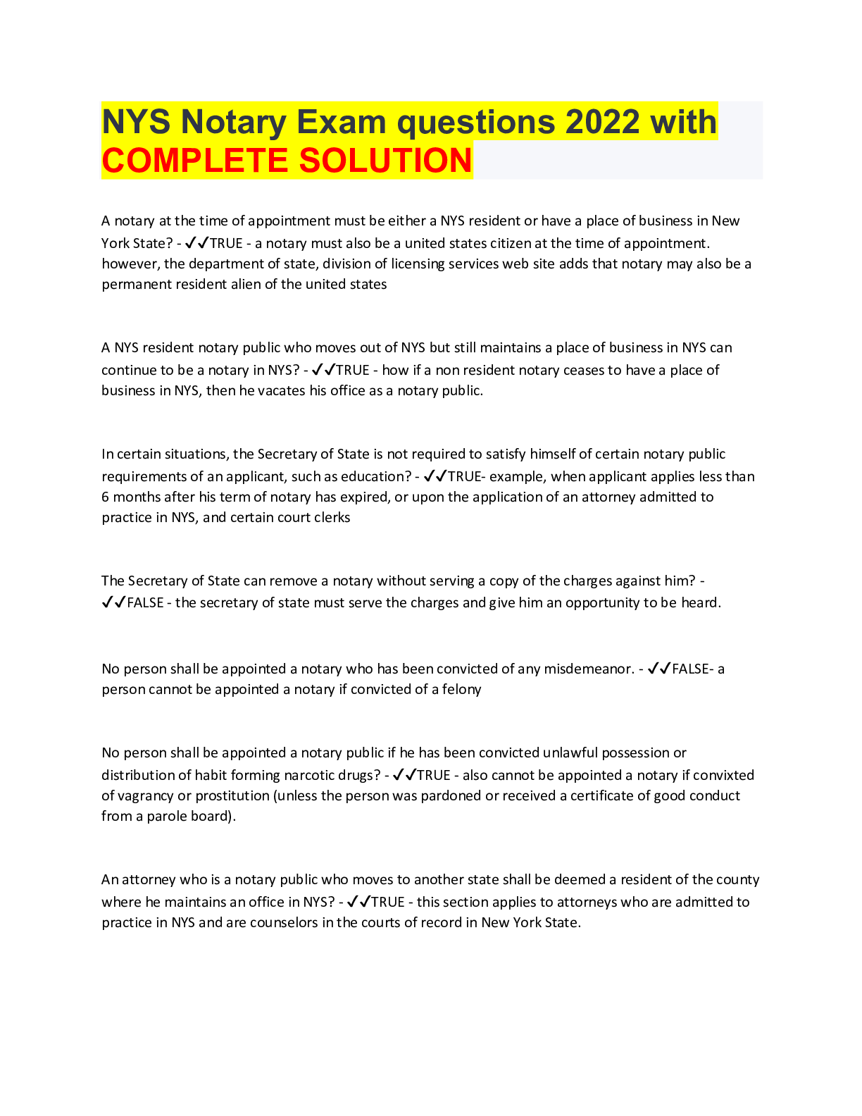 NYS Notary Exam questions 2022 with COMPLETE SOLUTION – Scholarfriends ...