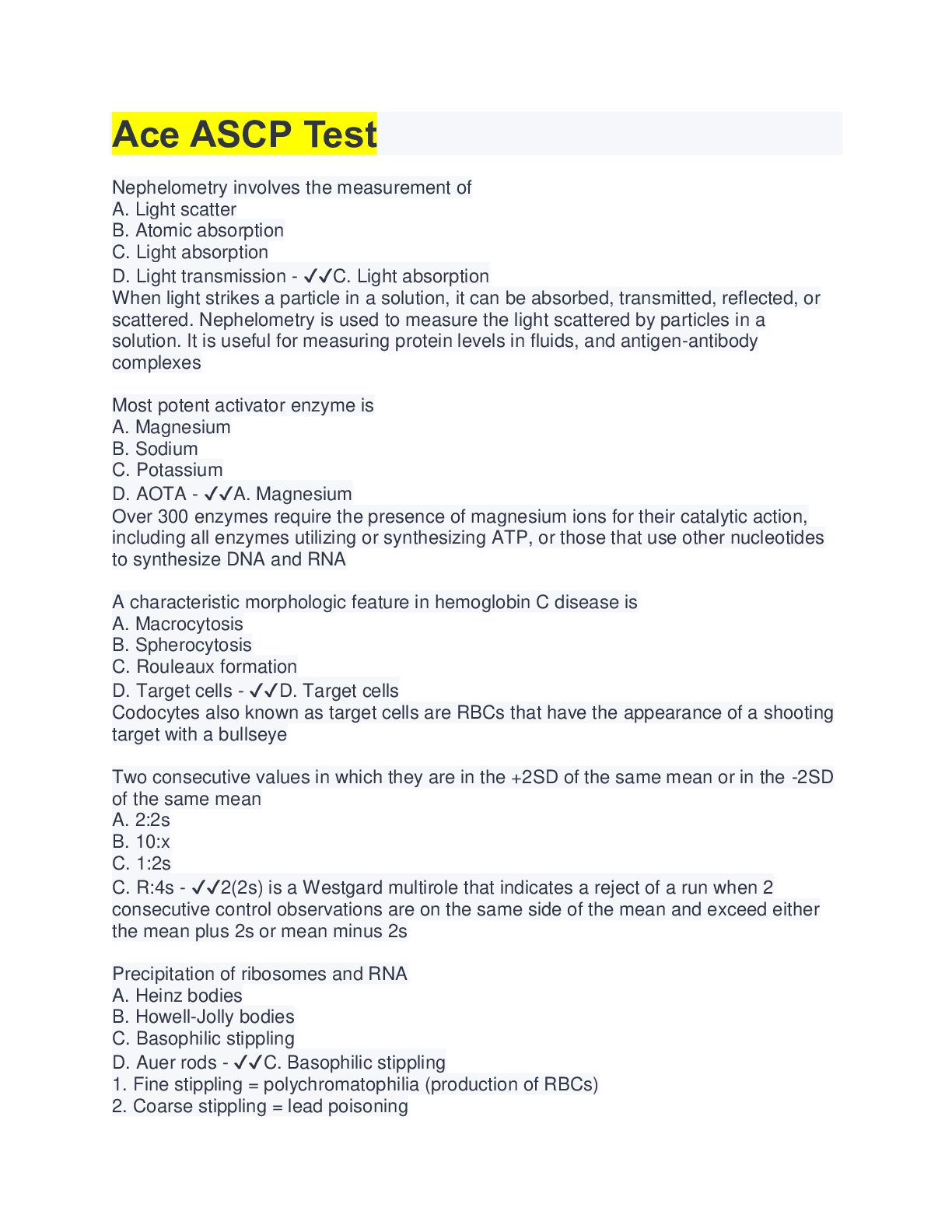 Ace ASCP Test(QUESTIONS &ANSWERS) - Scholarfriends