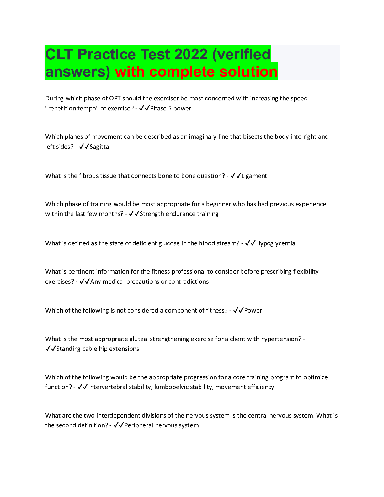 CLT Practice Test 2022 (verified answers) with complete solution ...