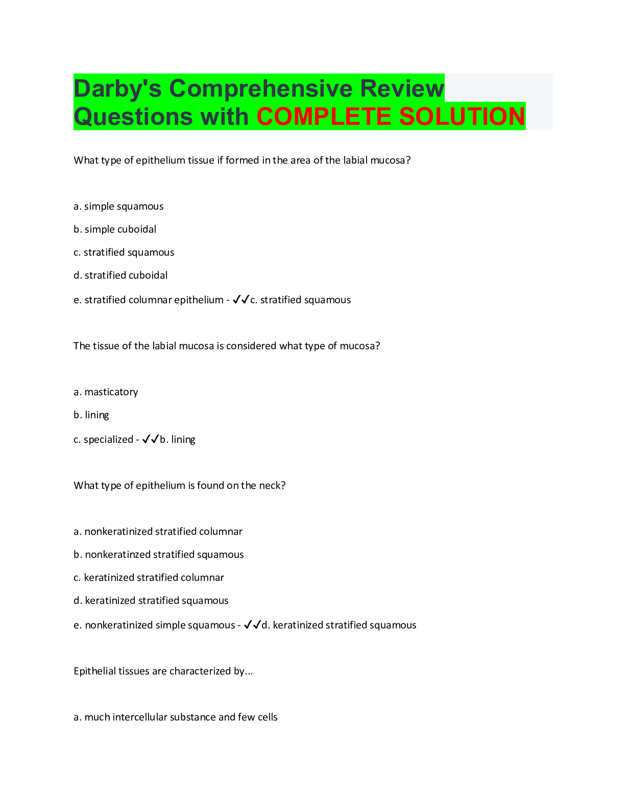 Darby's Comprehensive Review Questions with COMPLETE SOLUTION ...