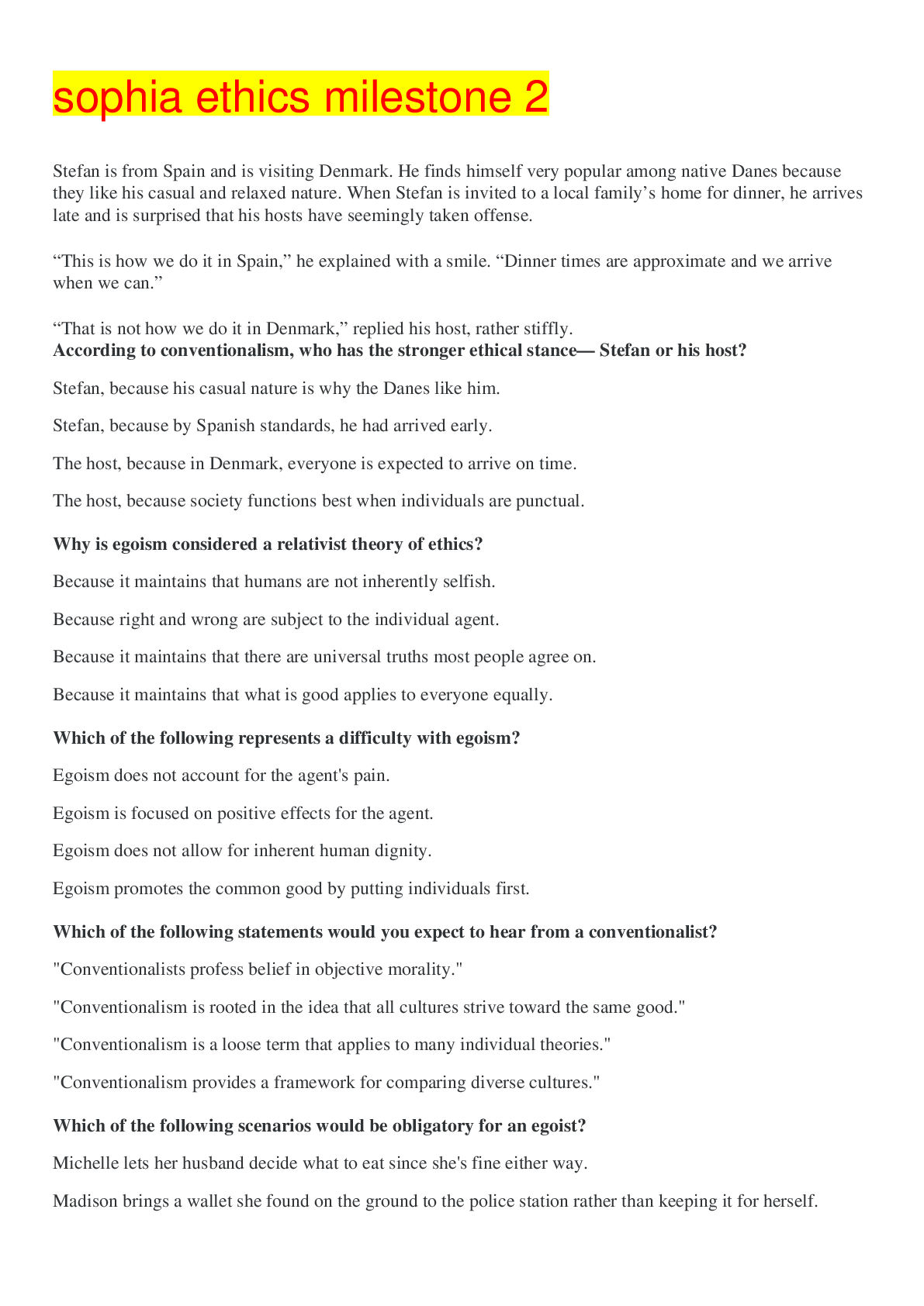 sophia ethics milestone 2,100% CORRECT - Scholarfriends