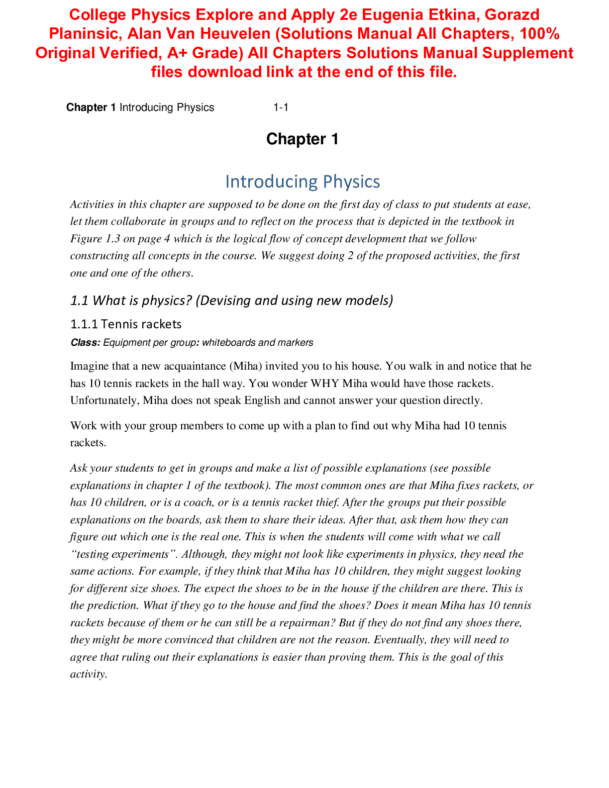 College Physics Explore and Apply, 2nd edition By Eugenia Etkina, Gorazd Planinsic, Alan Van ...