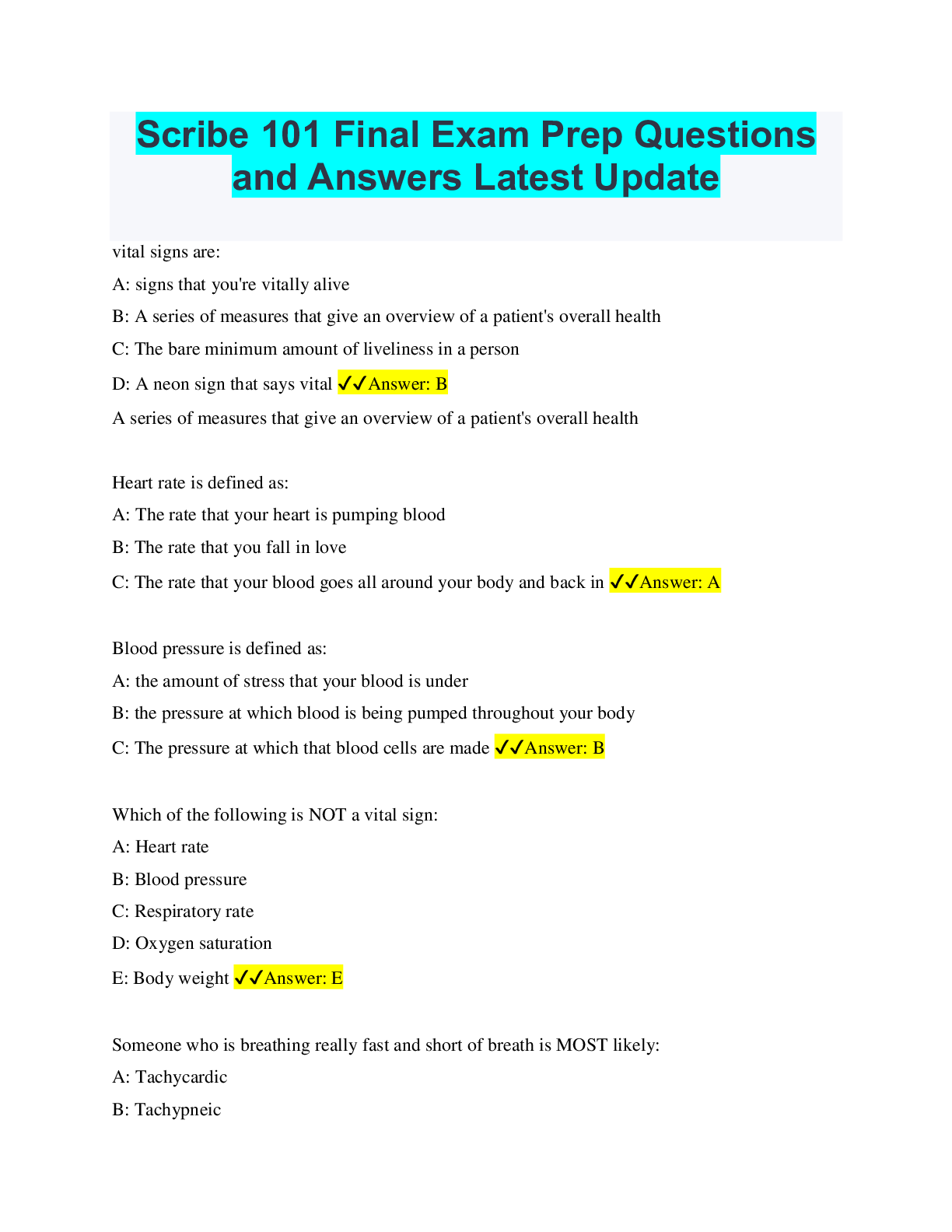 Scribe 101 Final Exam Prep Questions and Answers Latest Update ...