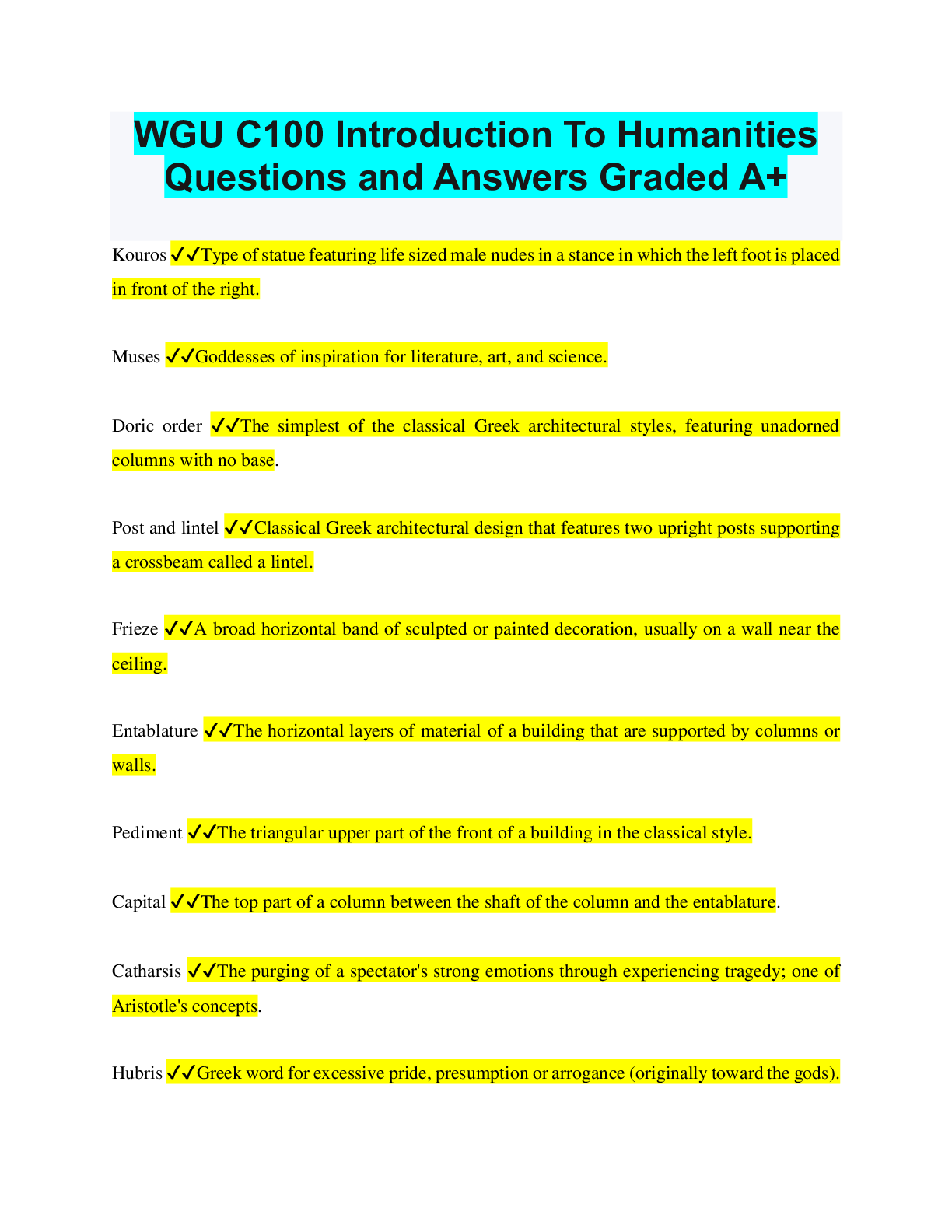 WGU C100 Introduction To Humanities Questions and Answers Graded A+ ...