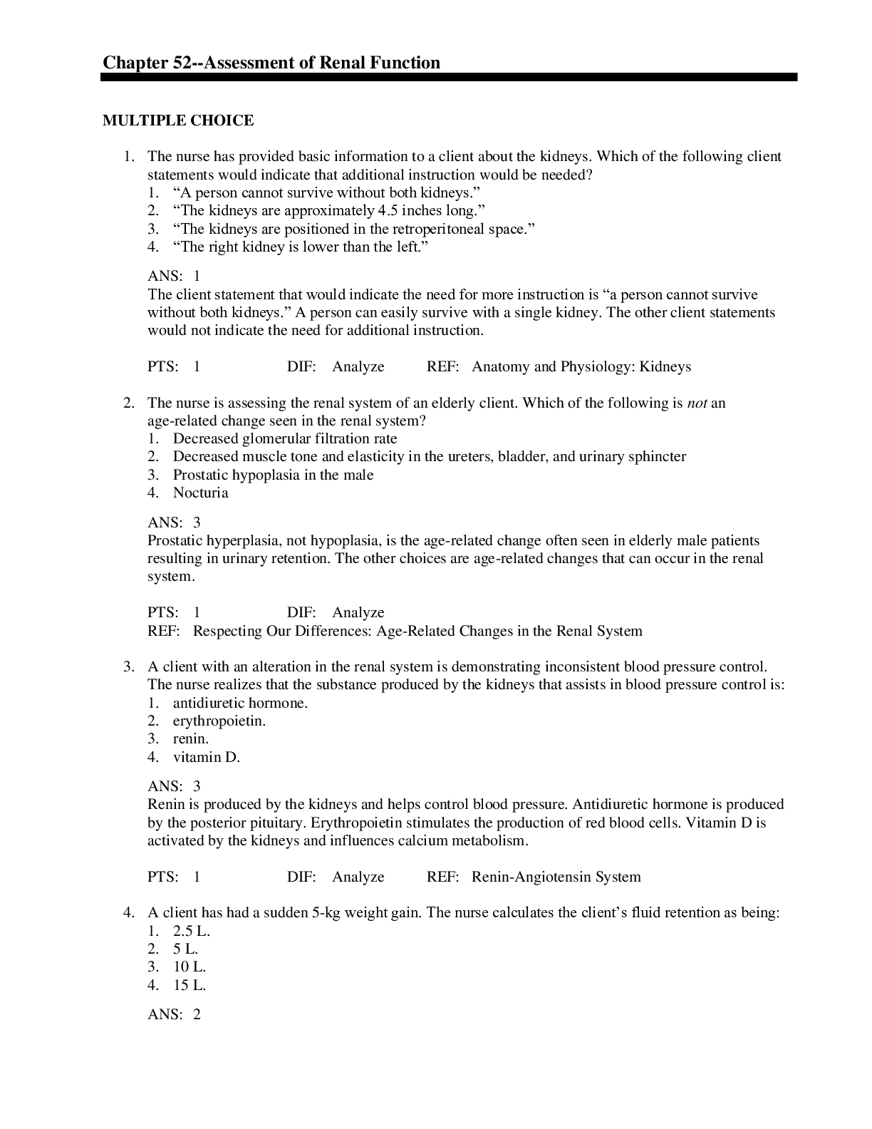 Chapter 52--Assessment of Renal Function - Scholarfriends