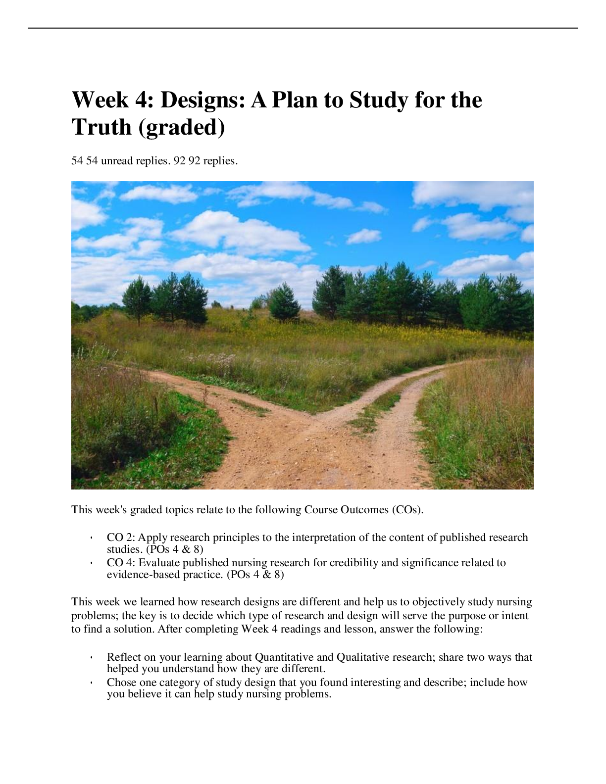 NR 439 Week 4 Graded Discussion Topic: Designs – A Plan to Study for ...